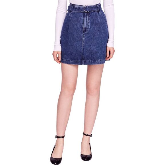 Free People | Skirts | Free People Womens Belted Denim Skirt Darkblue ...